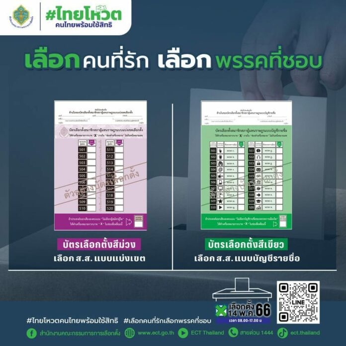 Green and Purple Ballot Papers for the Thai General Election