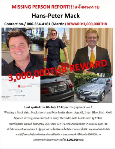 Reward 3 Million Baht to Find A Missing German Businessman