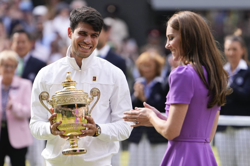 Kate, Princess of Wales, at Wimbledon to Present Trophy to Carlos Alcaraz