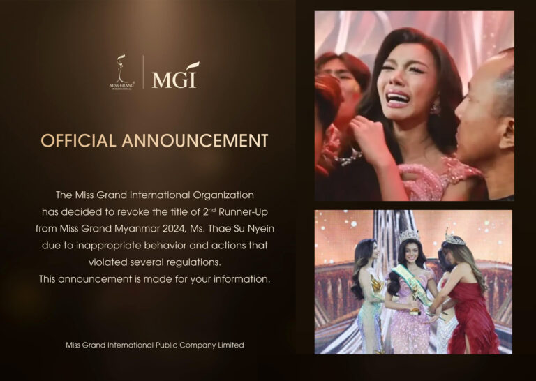 End of Story! Miss Grand International Boss Lets Miss Myanmar Leave