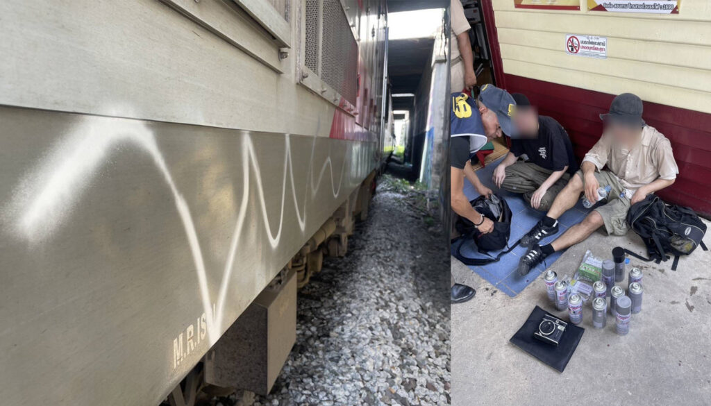 Japanese Tourists Caught Red-Handed Spray-Painting Train in Bangkok