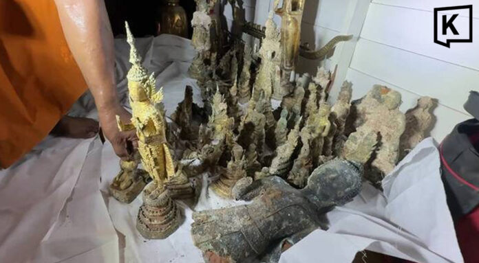 Cracked stupa reveals hidden trove of ancient Buddha statues