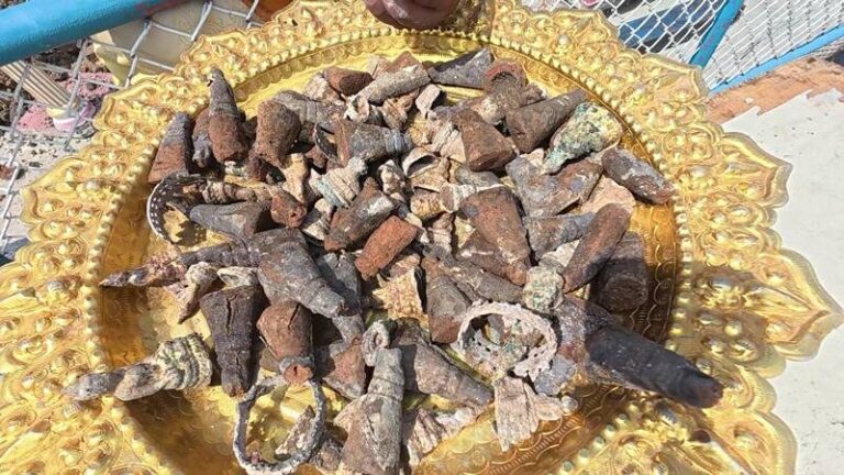 Cracked stupa reveals hidden trove of ancient Buddha statues